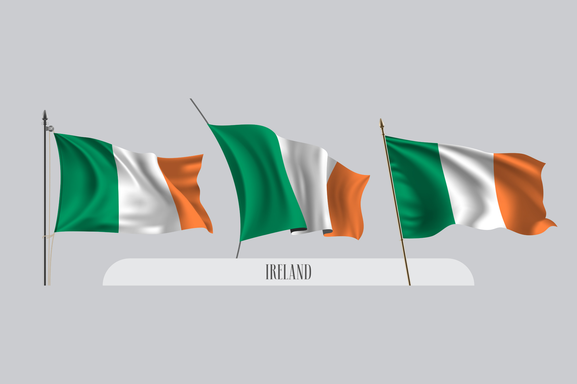 Set of Ireland waving flags vector, an Object Illustration by Darth Vector