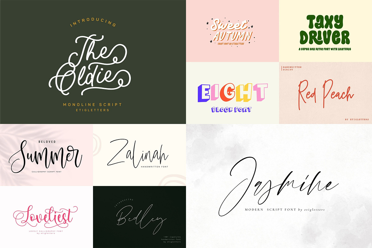 SALE - Font Bundle 50 Fonts, a Script Font by etigletters