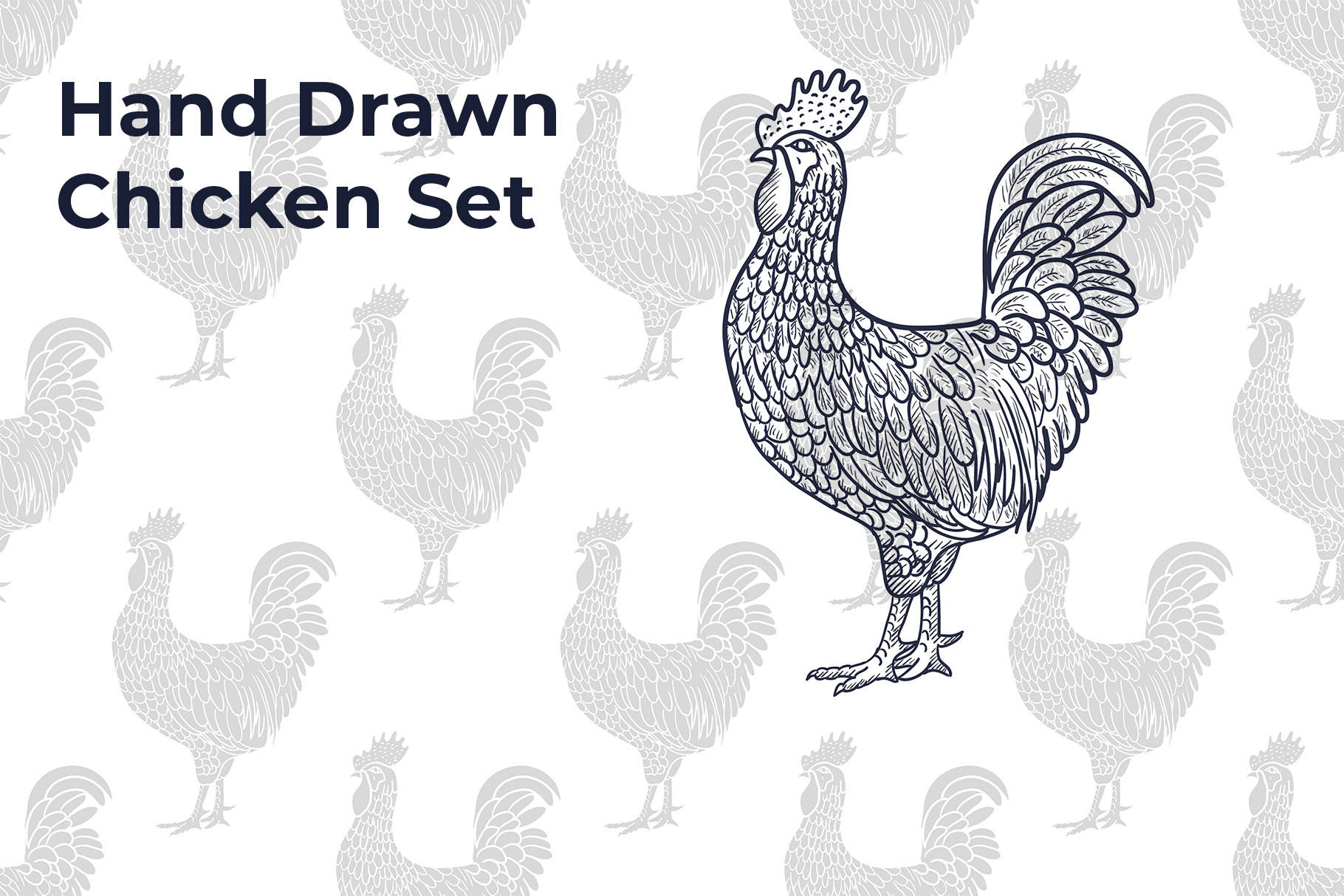 Chicken hand drawn Set, an Animal Illustration by idimair