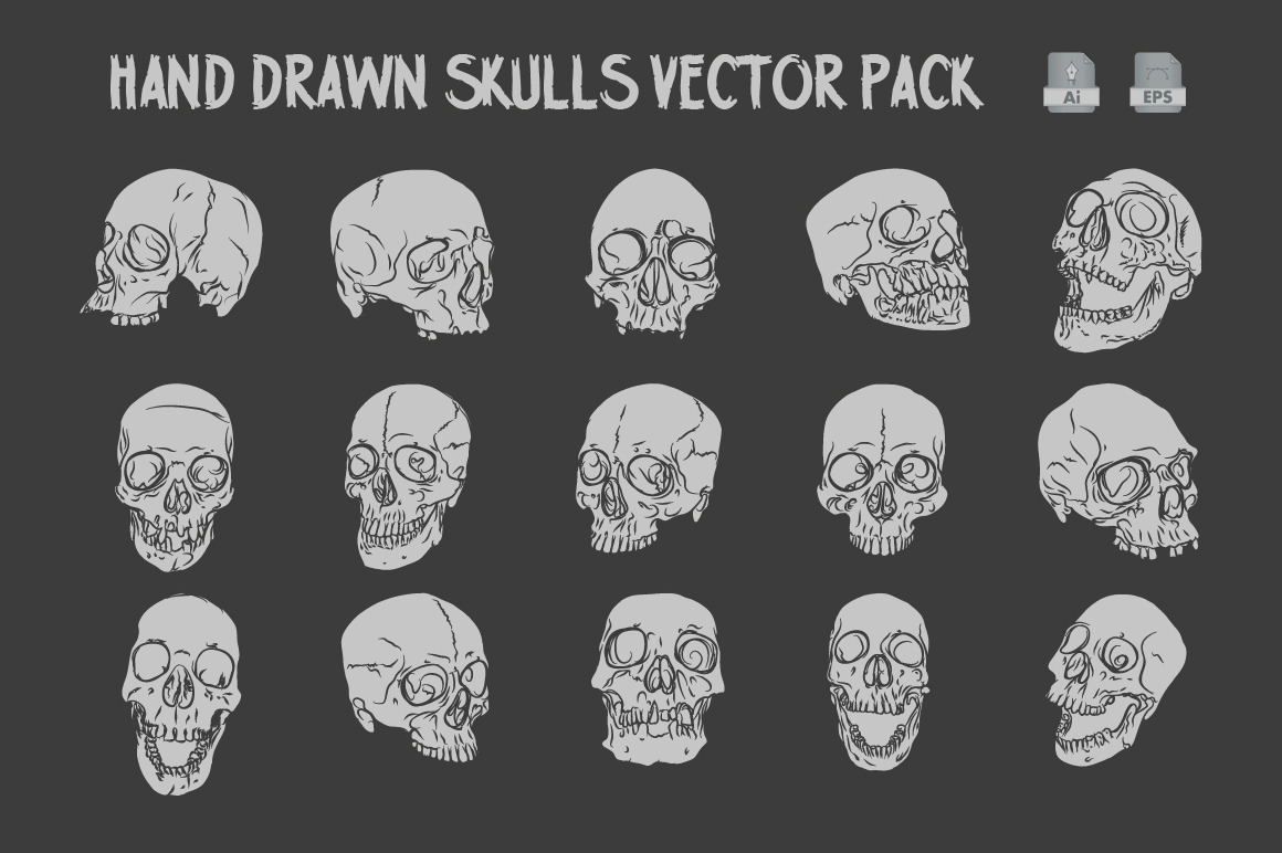 Hand Drawn Skulls Vector Pack, an Illustration by The Design For Co.