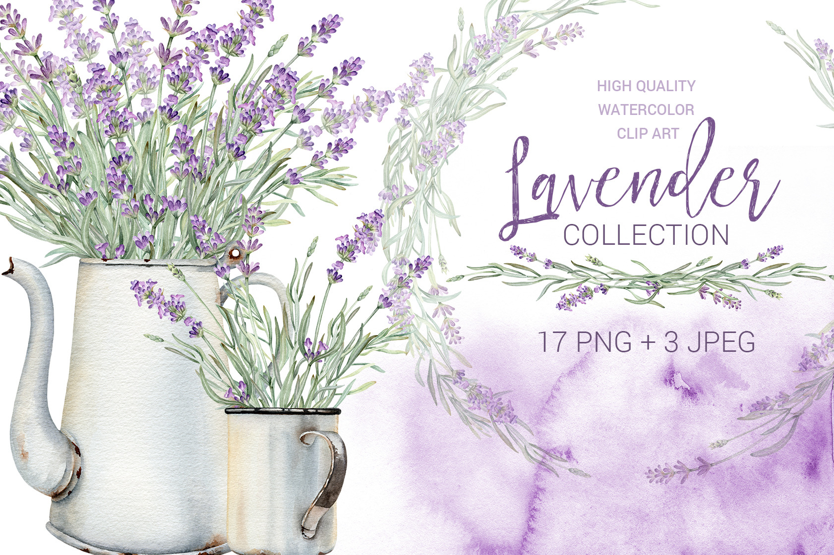 Watercolor vintage lavender clip art, an Illustration by Mary