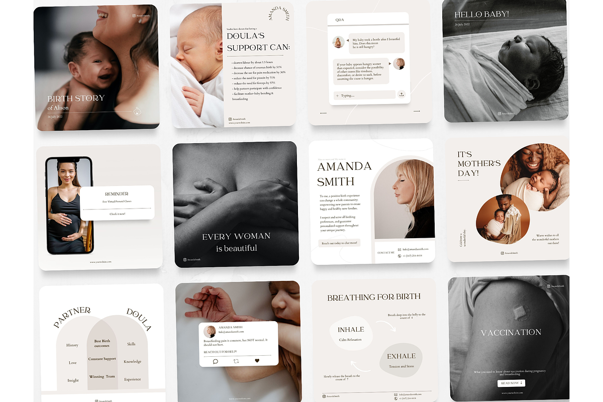 50 Doula Social Media Posts Template, a Social Media Template by PatternLab. | Creative Market