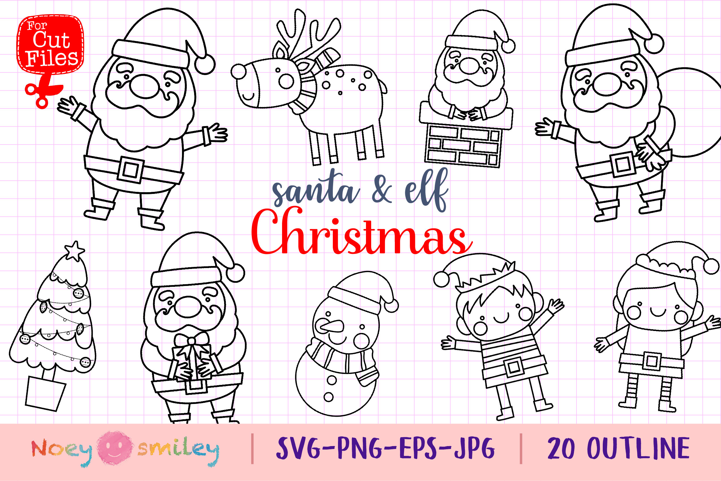 Santa & Elf Outline Clipart, a Decorative Illustration by Noey smiley