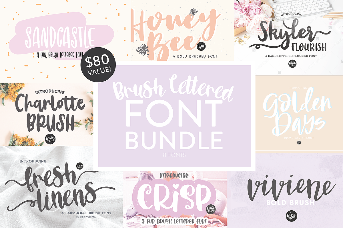 Brush Lettered Font Bundle by DTC, a Script Font by Blush Font Co.