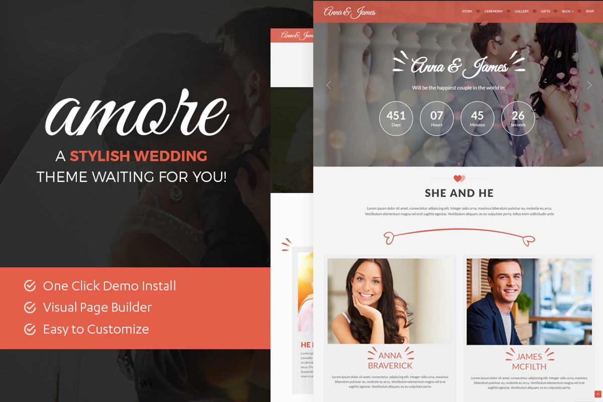 Amore: WordPress Wedding Theme, a WordPress Template by ThemeBear
