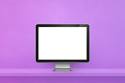 Computer pc on purple shelf background, a Technology Photo by GoodGoods