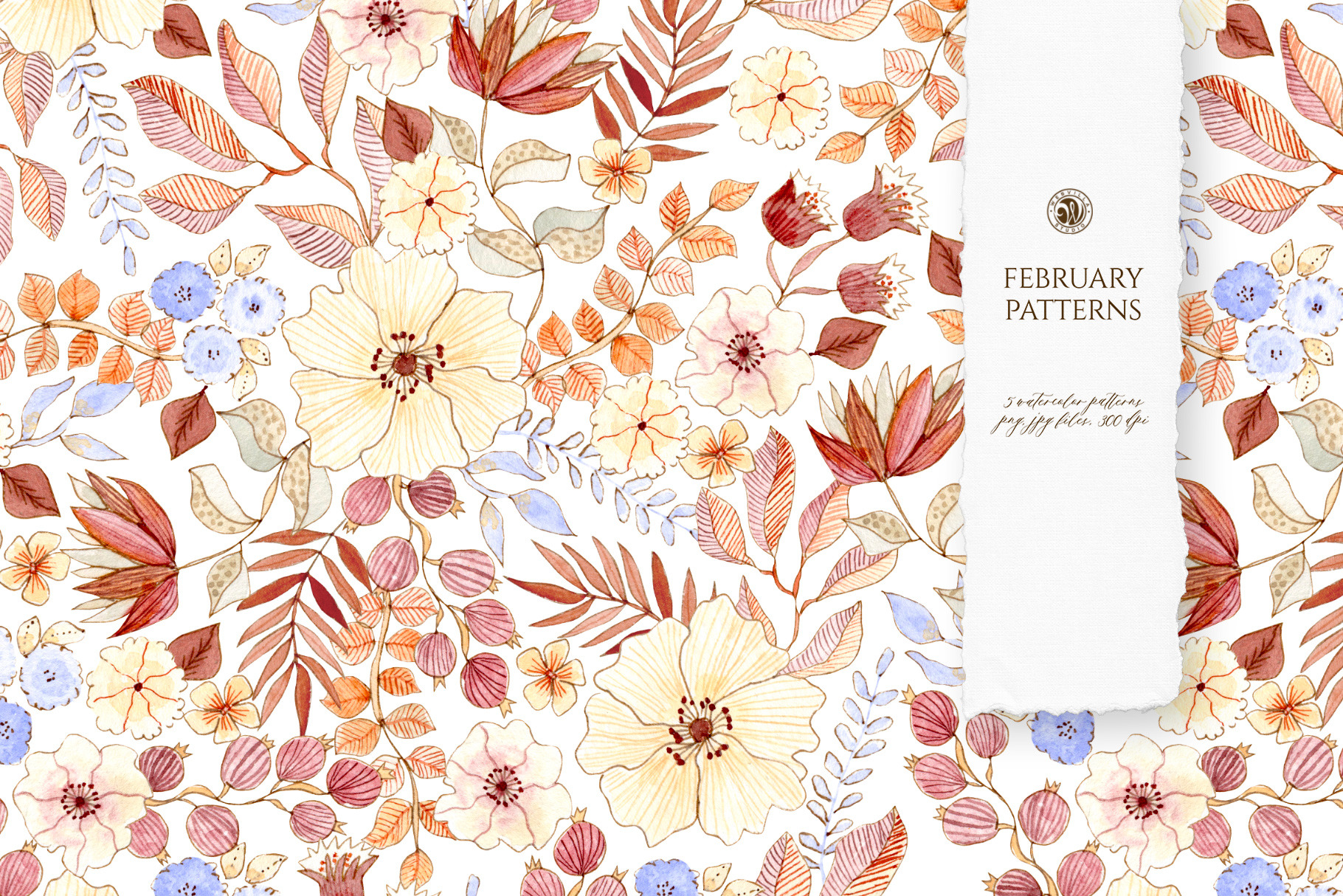 February Patterns - watercolor set, a Pattern Graphic by Webvilla ...