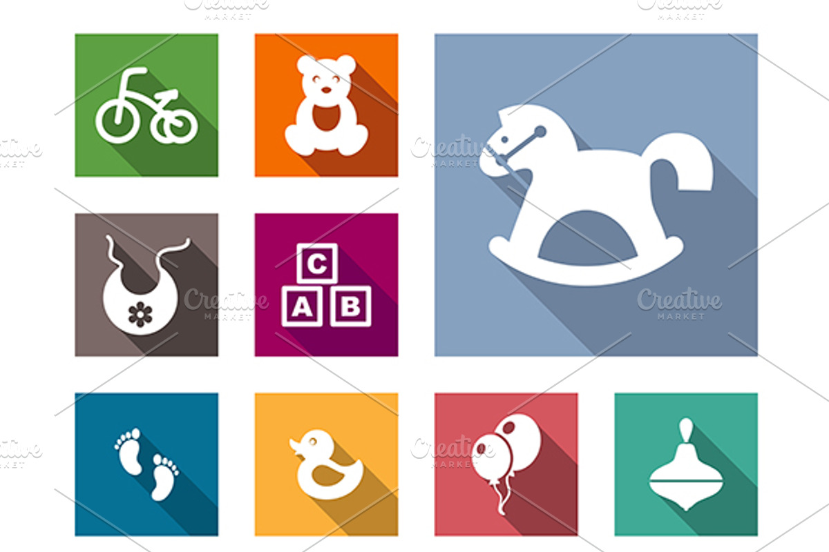 Kid stuff flat icons set, a Graphic by Vector Tradition | Creative Market
