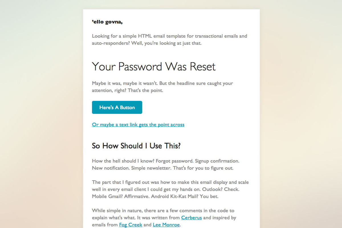 Simple Email Newsletter Template, an Email Template by Ted Goas