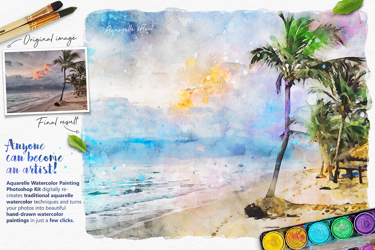 Aquarelle Watercolor Painting PS Action