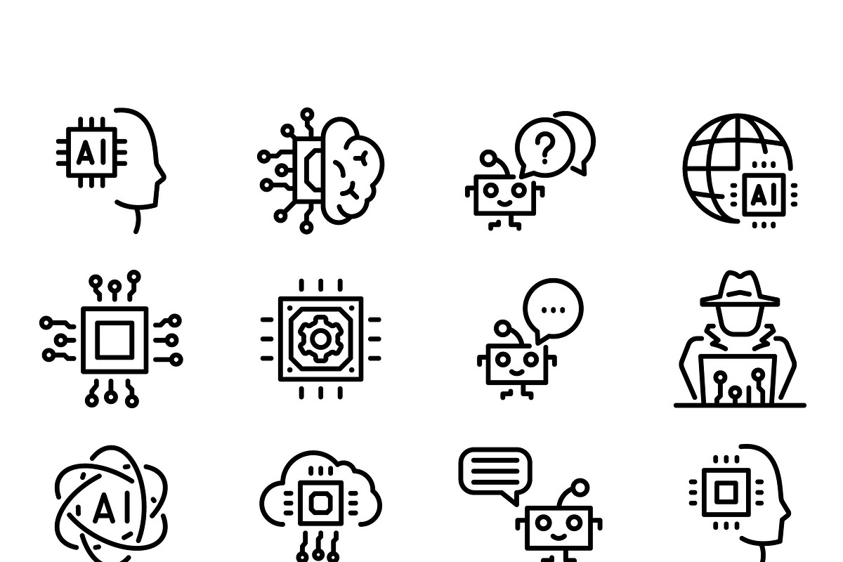 140 Artificial Intelligence Icons,AI, an Outline Icon by MarkoBabii