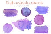 Purple watercolor elements clip art, an Object Graphic by Katie Lisker