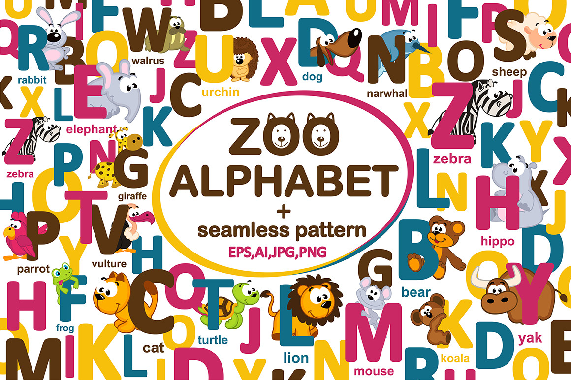 Set english alphabet with animals, a Background Graphic by NataKa