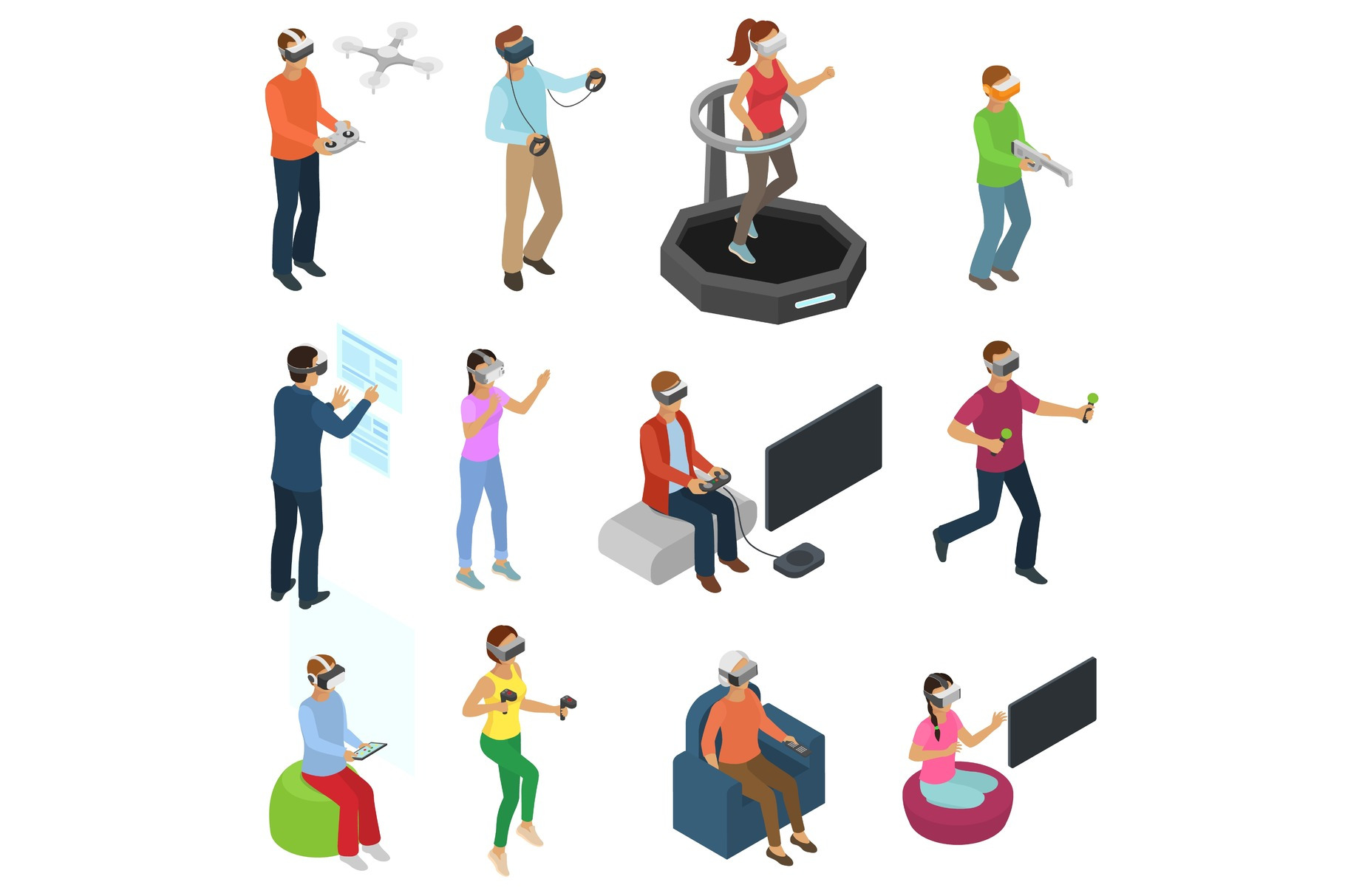 Virtual reality vector people in vr, a Person Illustration by KitVector