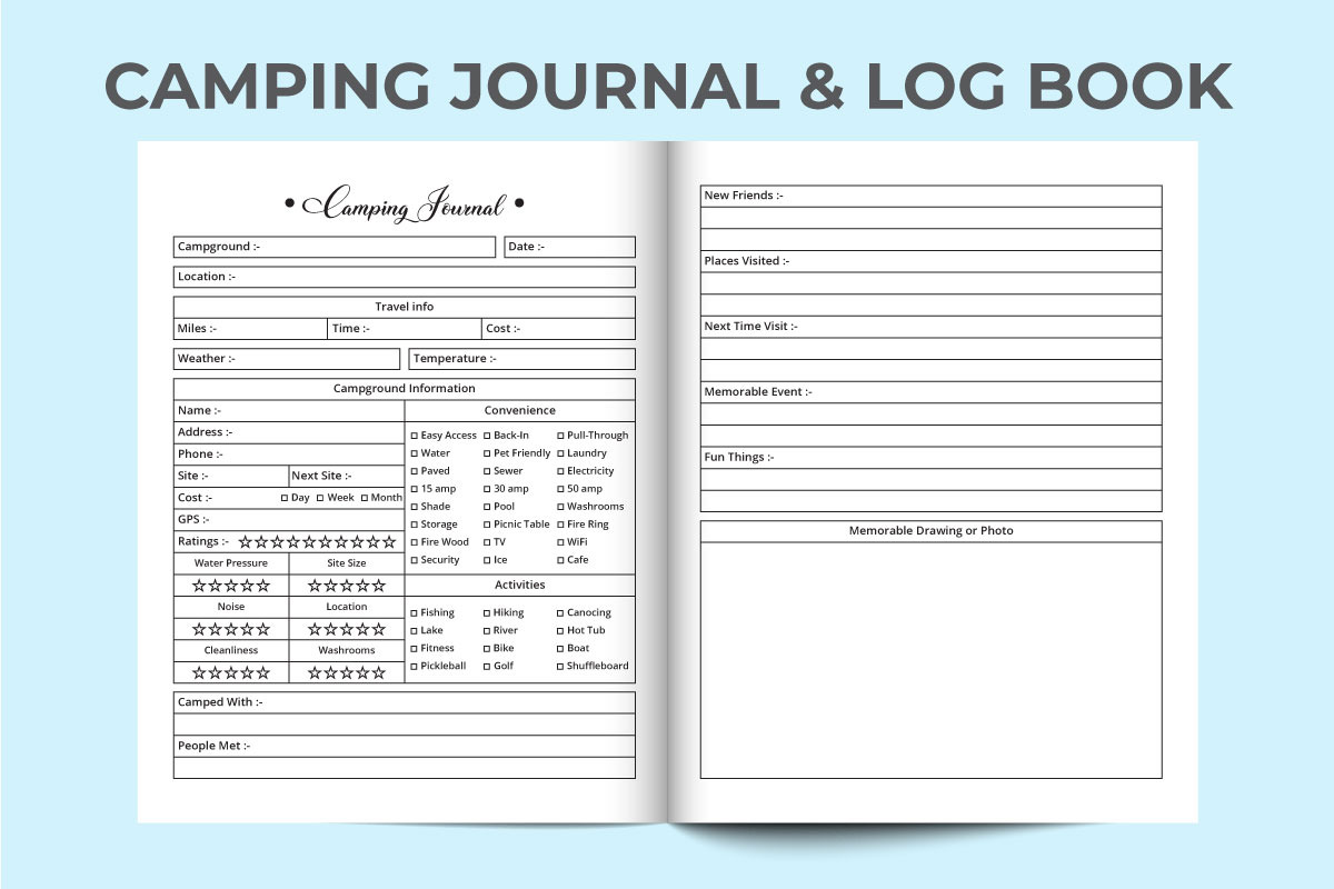 Camping journal logbook KDP interior