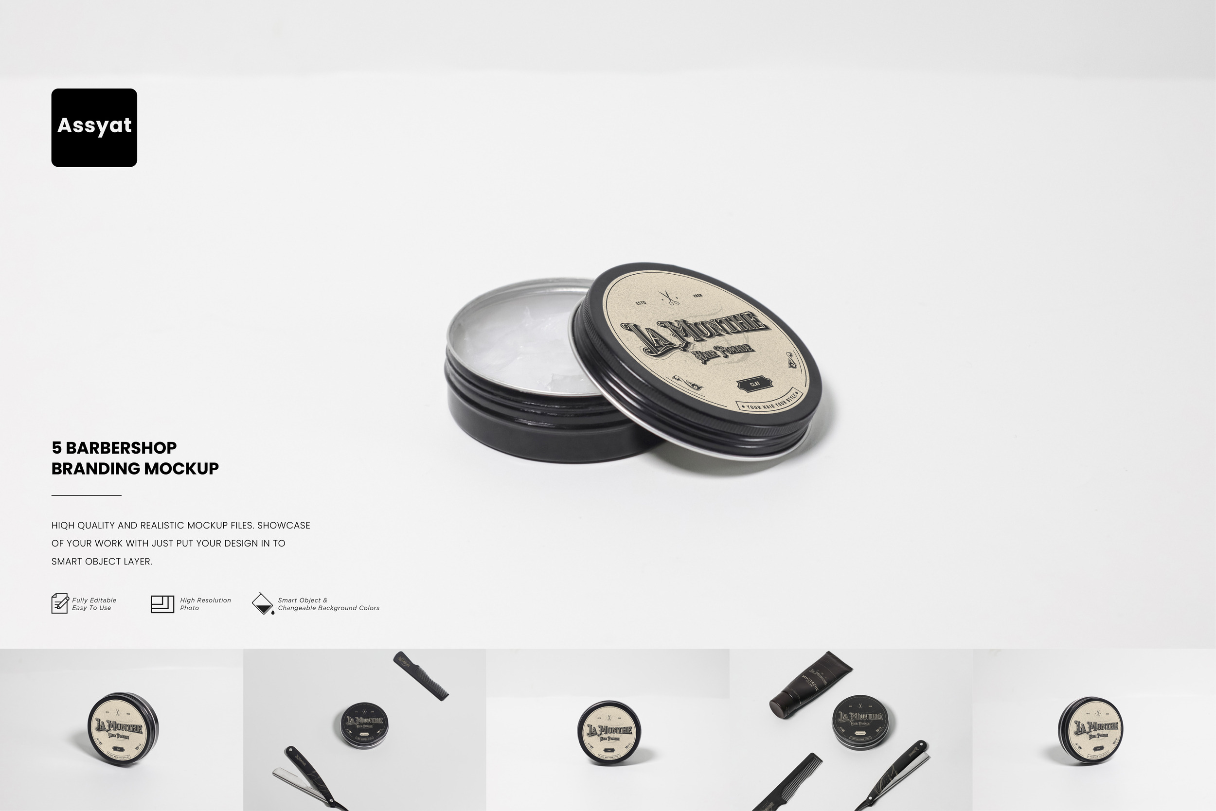 6 Realistic pomade tin mockup, a Packaging Mockup by Assyat