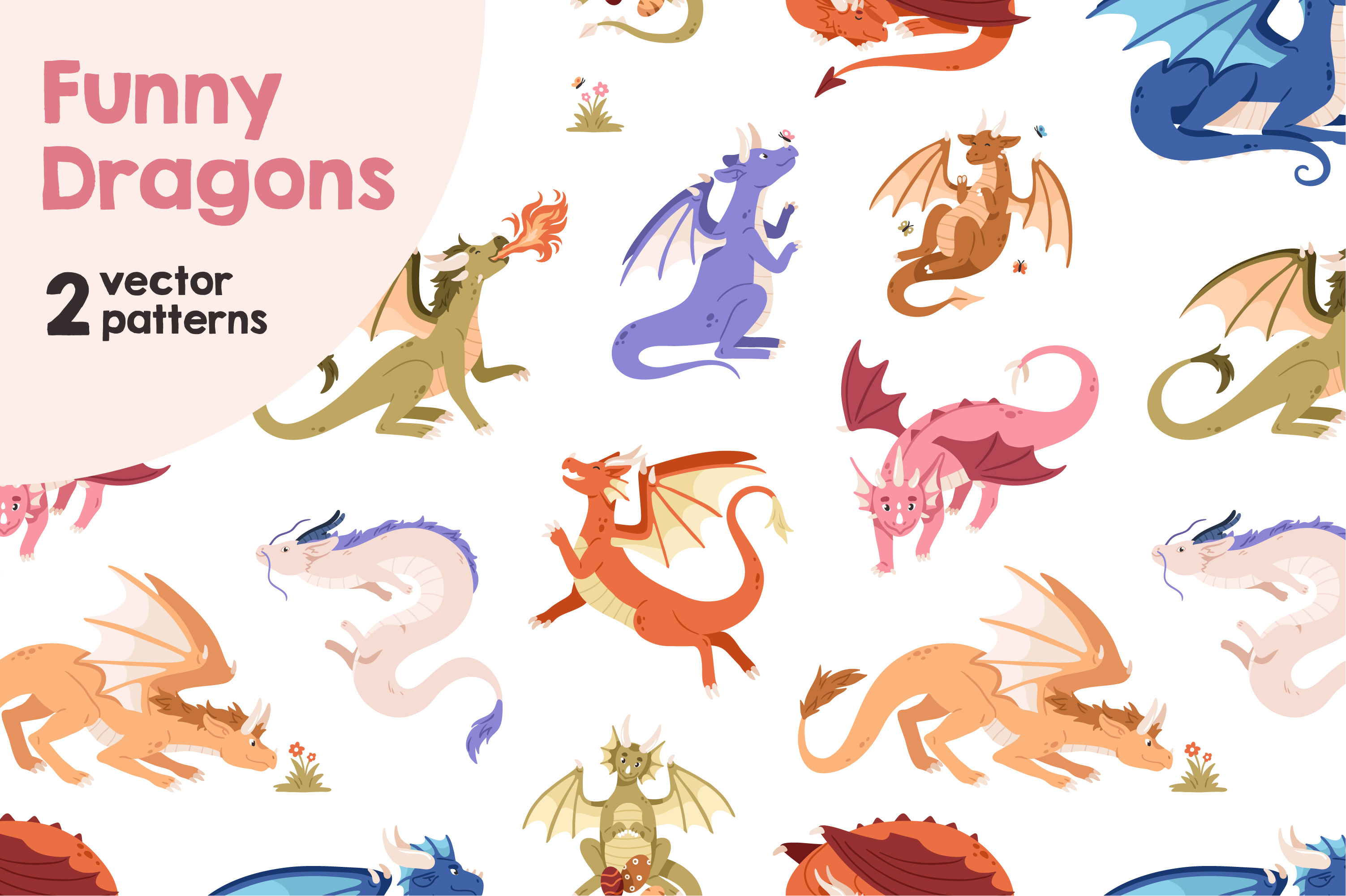 Cute baby dragons seamless patterns, a Pattern Graphic by Good Studio