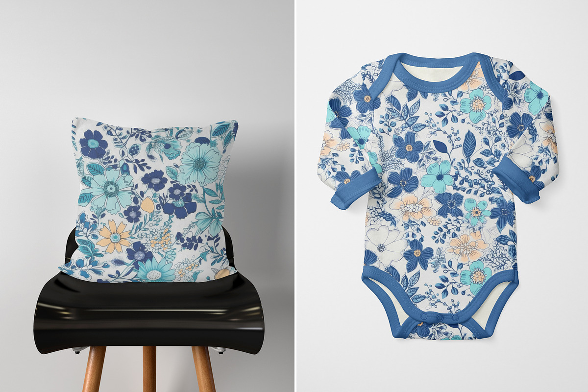 Blue Ditsy Floral Patterns for Kids