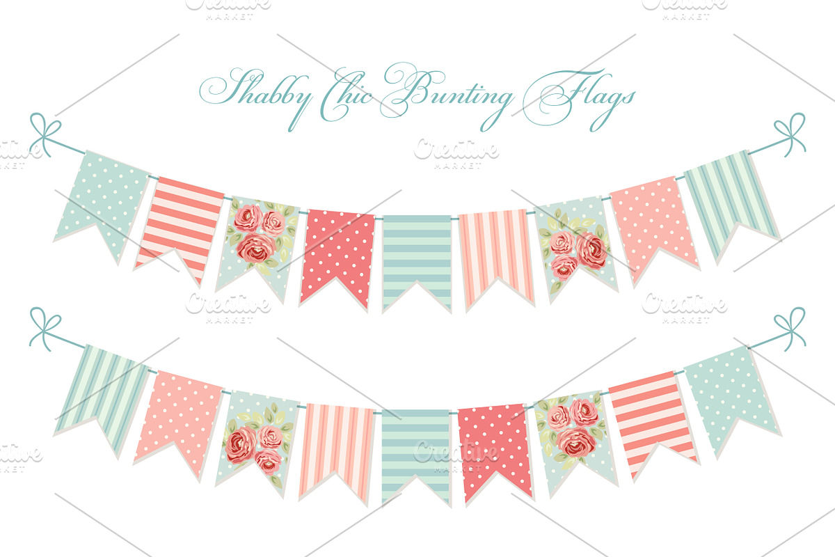 Shabby chic bunting flags, a Decorative Illustration by C Design Studio