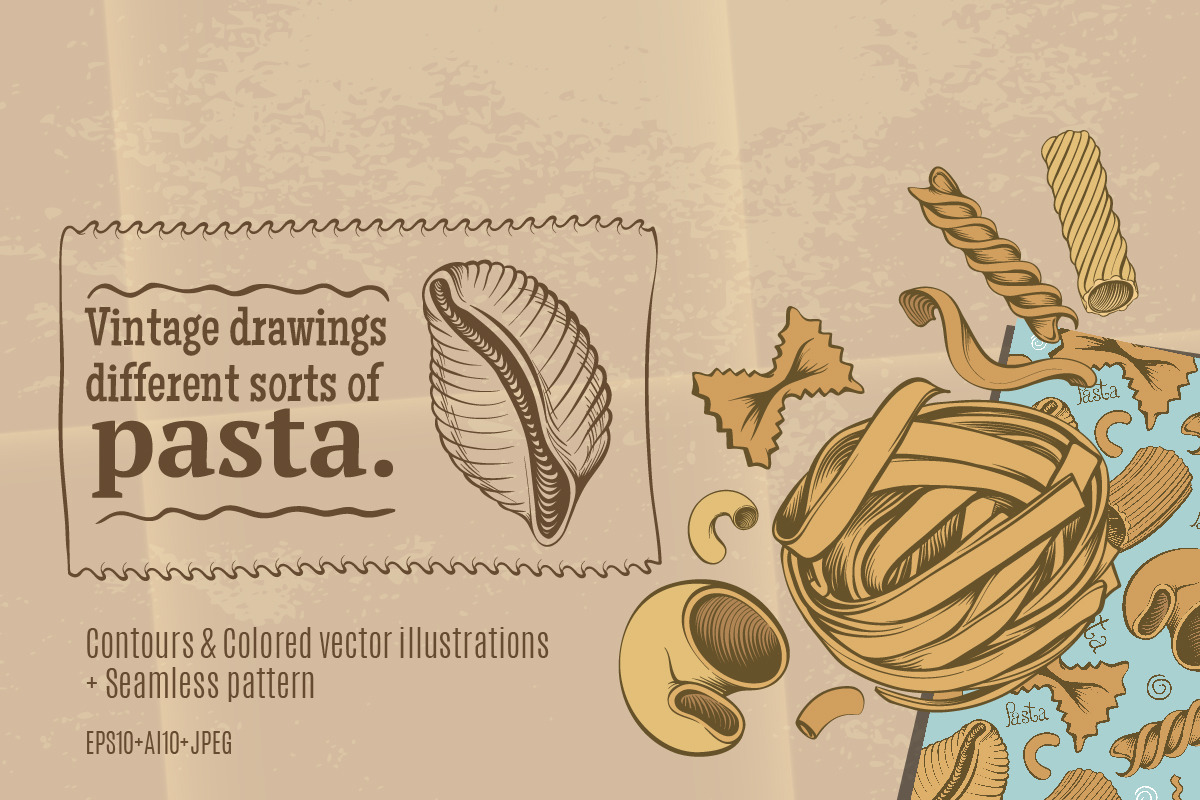 Freehand Pasta Drawing Set, a Decorative Illustration by Adiemus