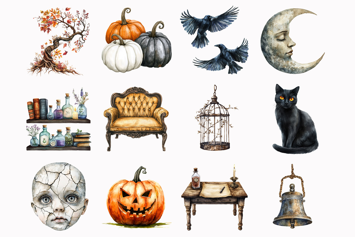 Watercolor Haunted House Clipart, a Seasonal Illustration by DesignGet