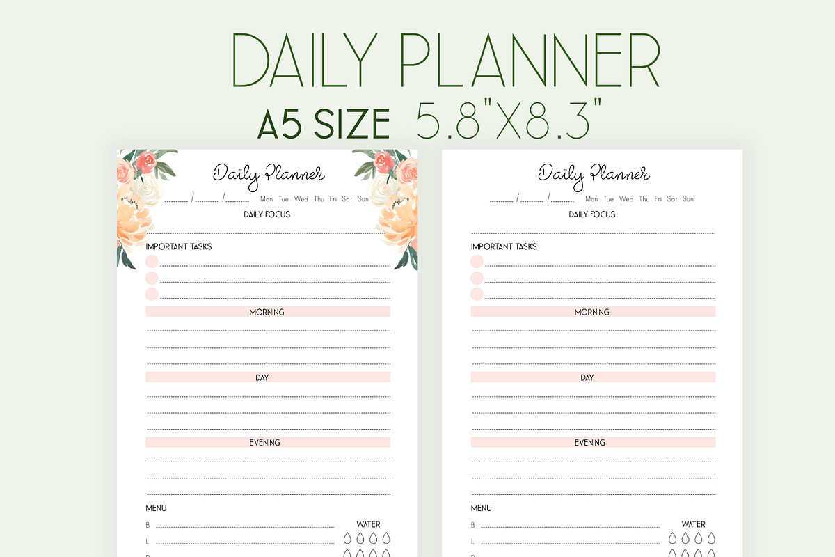 Daily Planner A5 Inserts, a Stationery Template by EasyLifePlanners