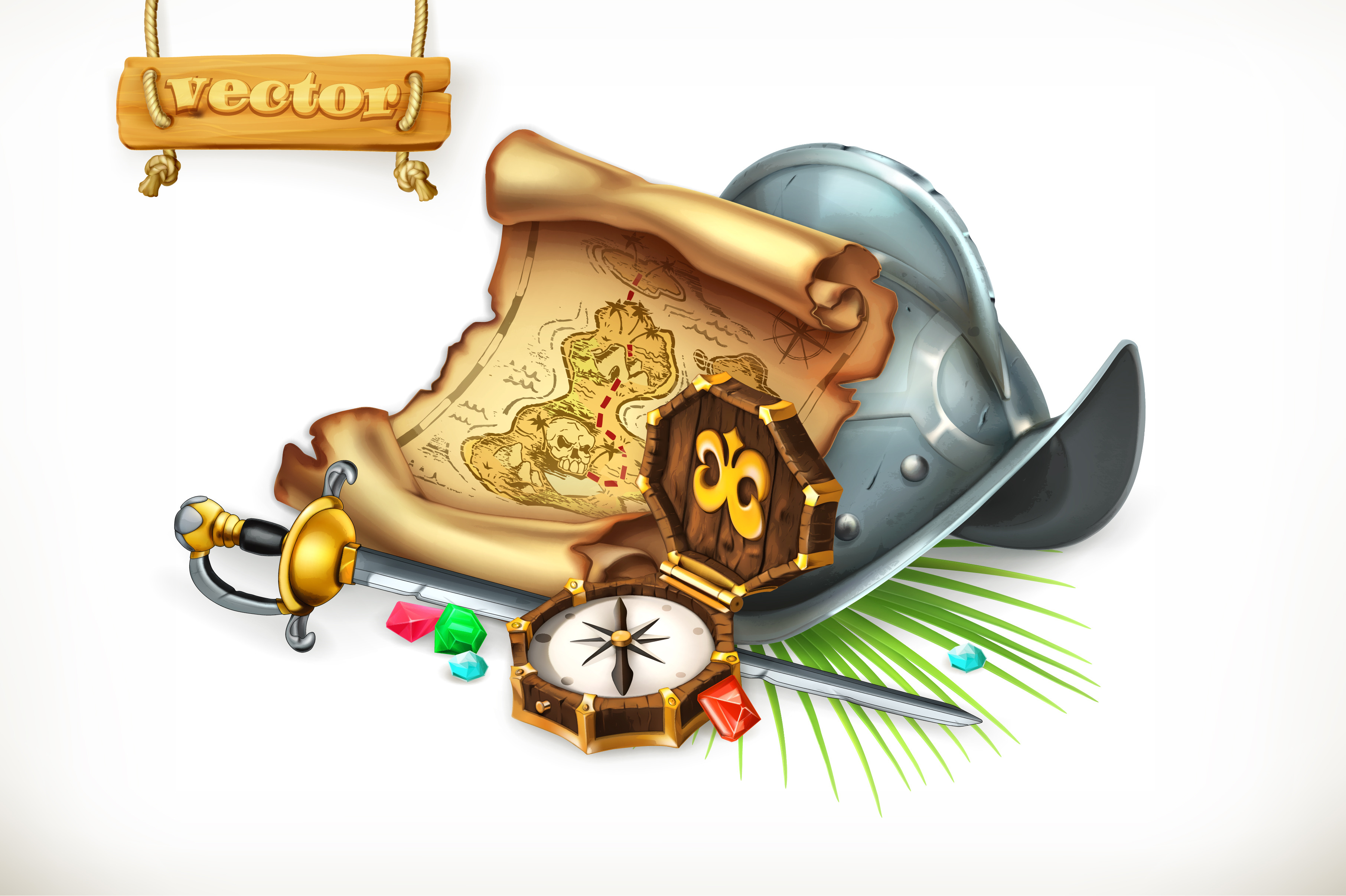 Adventure, treasure map, game icons, an Object Illustration by ...