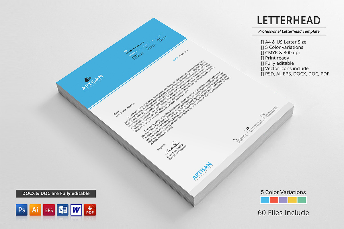 Letterhead, a Stationery Template by artisanHR