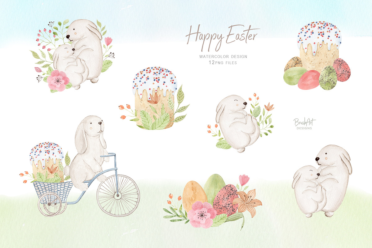 Happy Easter. Watercolor clipart., an Illustration by BrushArtDesigns