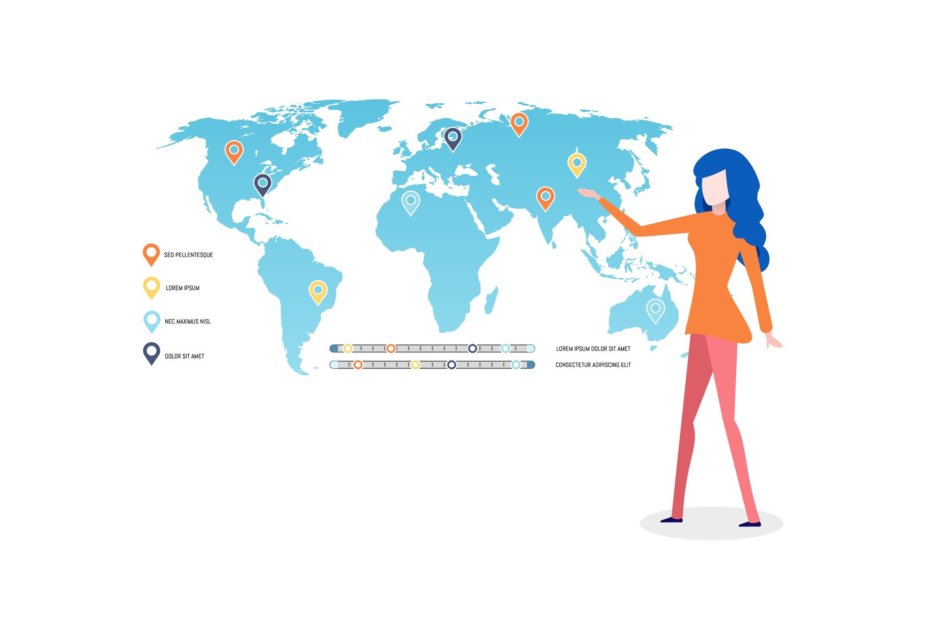 World Map Infographics and Legend, an Illustration by robuart