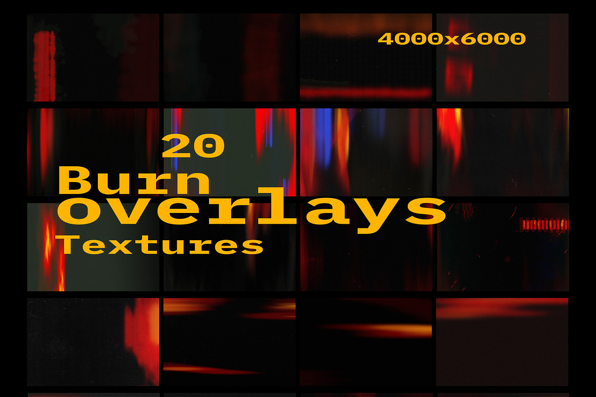 20 FILM BURN OVERLAYS TEXTURES
