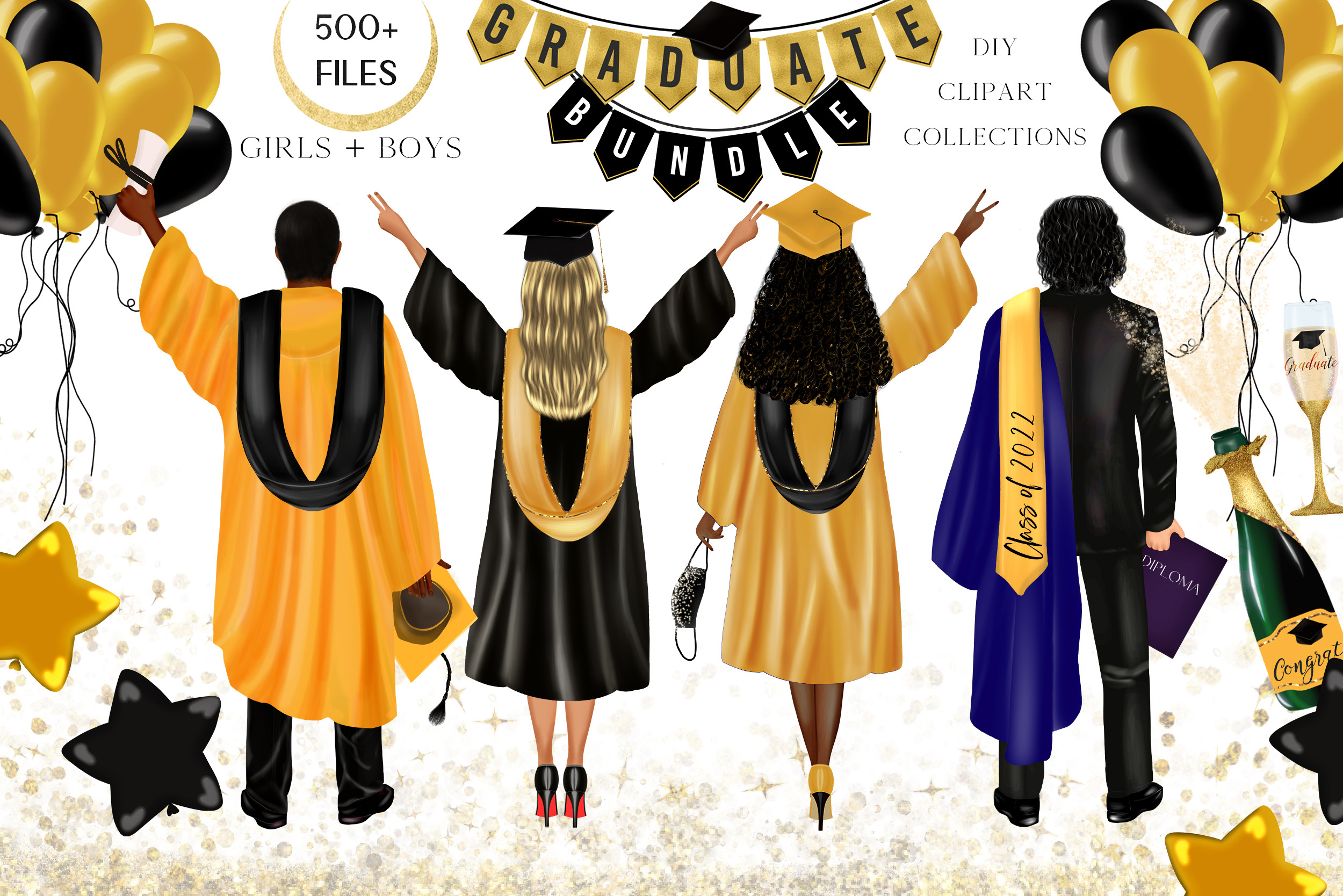 Graduation Bundle Clipart Boys Girls, an Education Illustration by ...