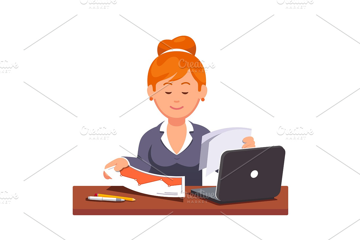 Auditor woman doing commercial business audit, a Person Illustration by ...