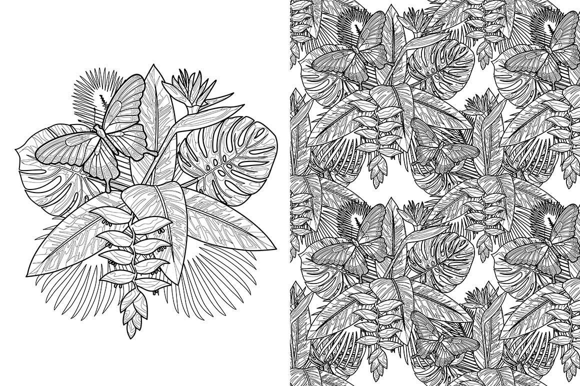 Tropic Coloring Page Set, an Object Graphic by Elena Lux