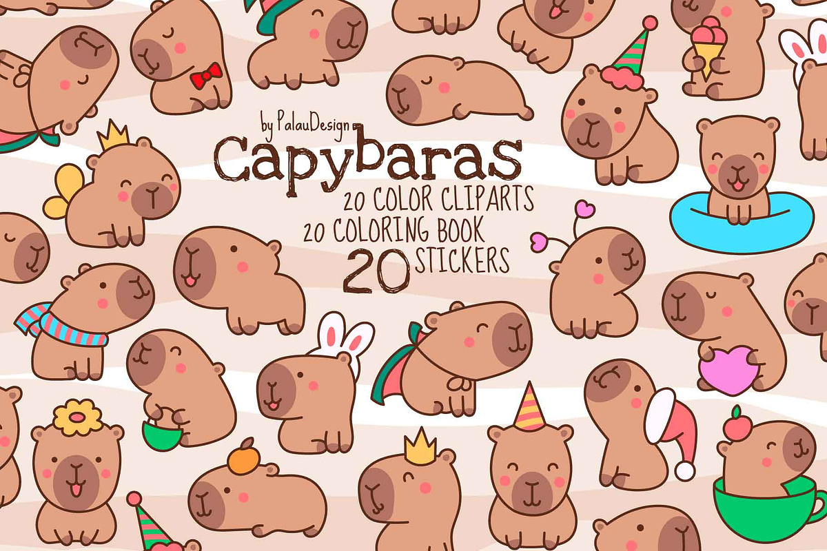 Cute kawaii capybara, an Animal Illustration by Palau | Creative Market