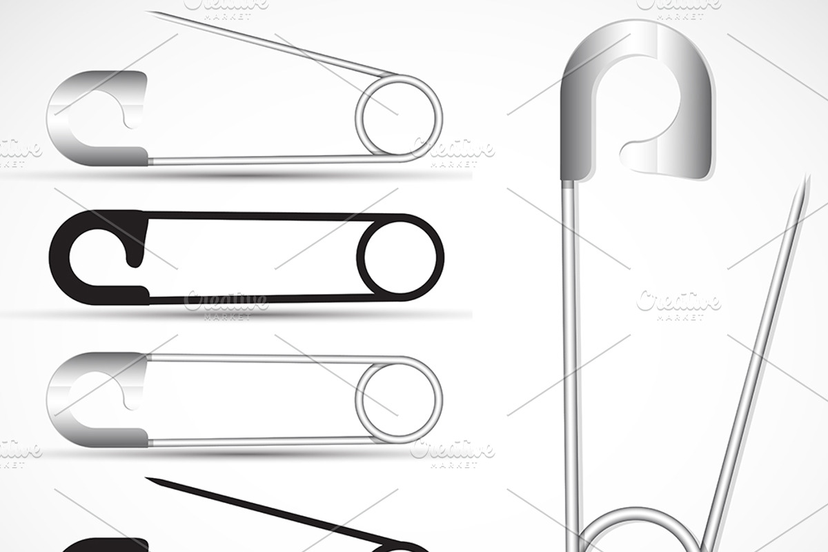 Safety Pins Vector, an Object Illustration by TrueMitra Designs