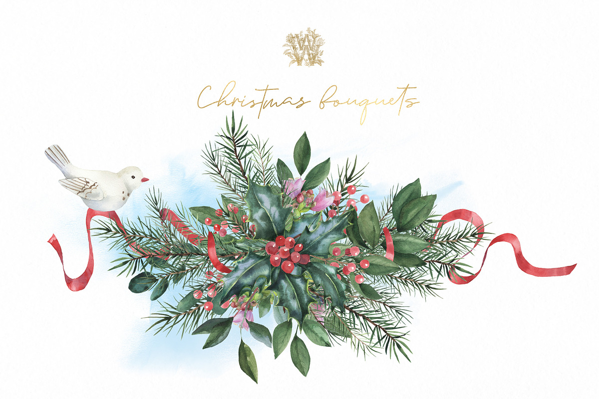Christmas watercolor borders clipart, an Illustration by WonderWonder