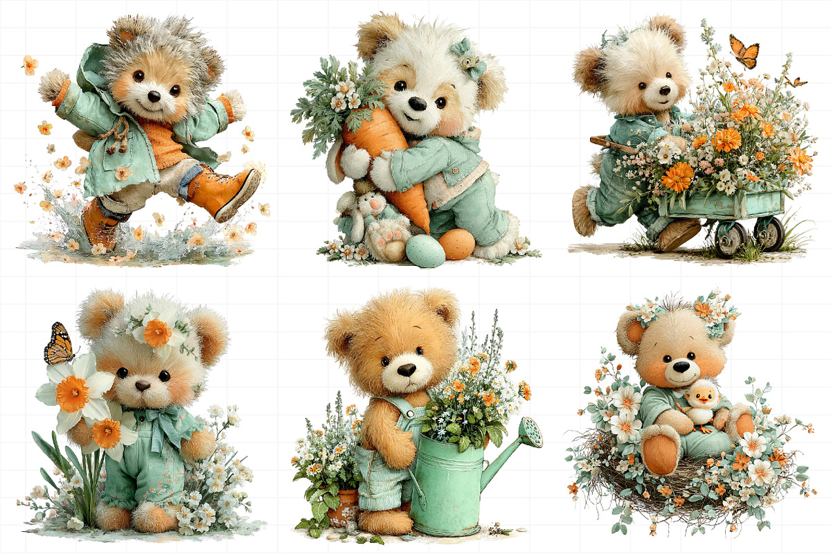 Spring Teddy Bear Illustration Bundl, an Illustration by Daily.Designs