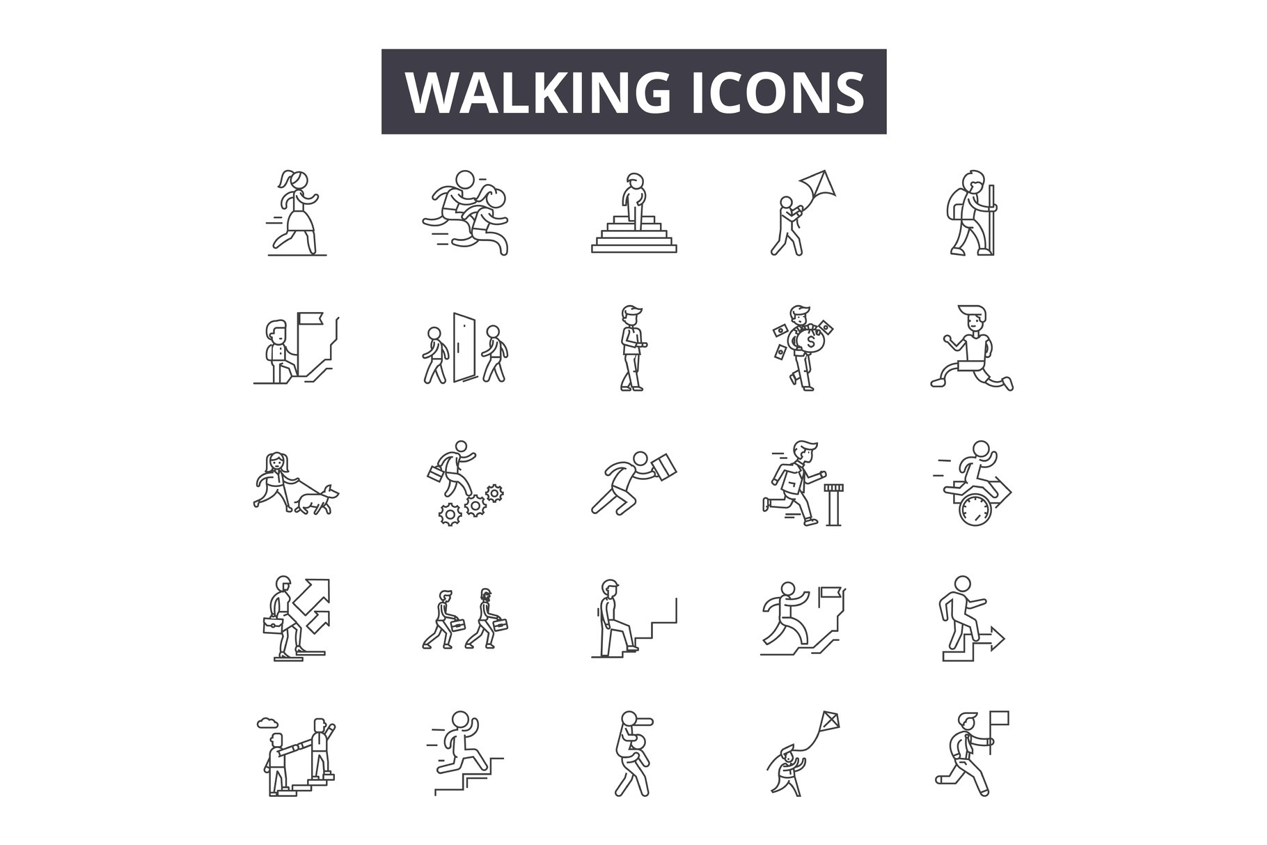 Walking line icons, signs set | People Illustrations ~ Creative Market