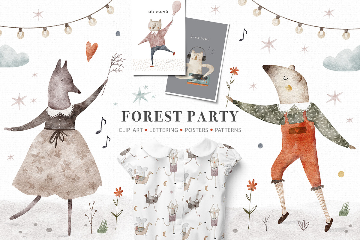 Watercolor Kids Clip art Party Animals | Creative Market