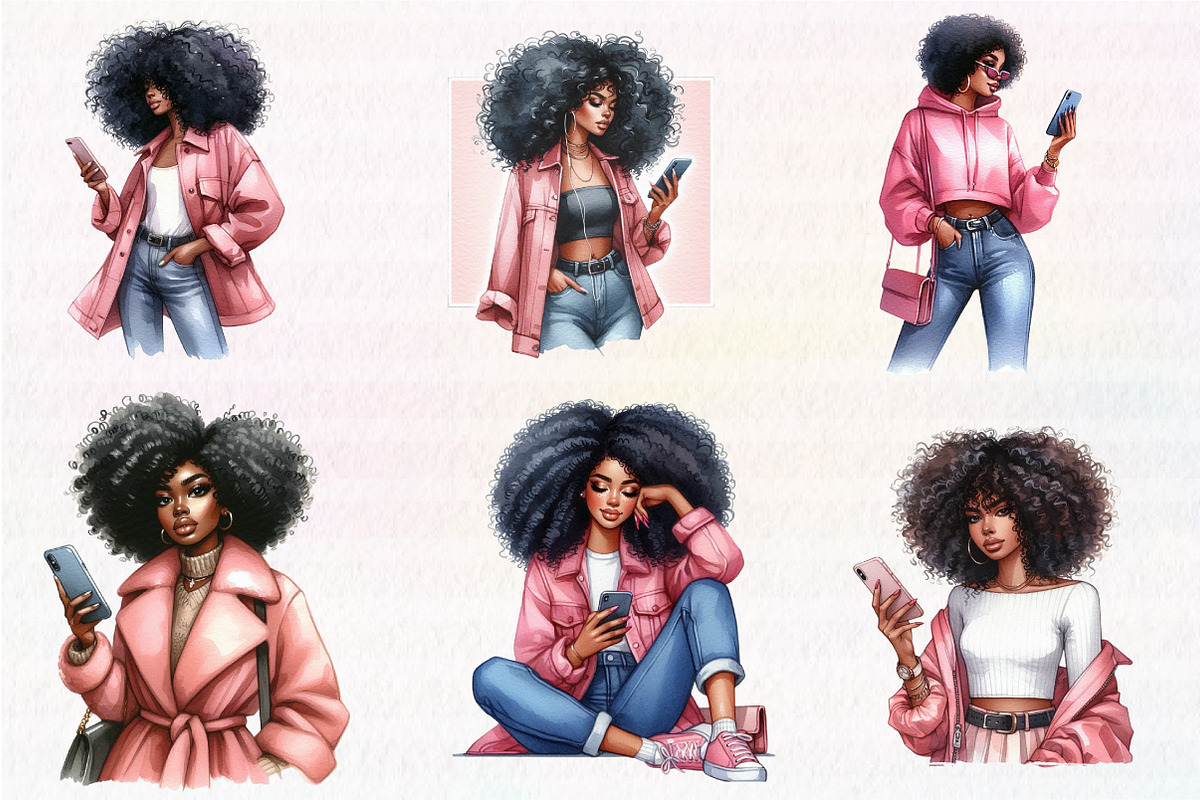 Watercolor Black Women Clip Art, an Illustration by CreationArt