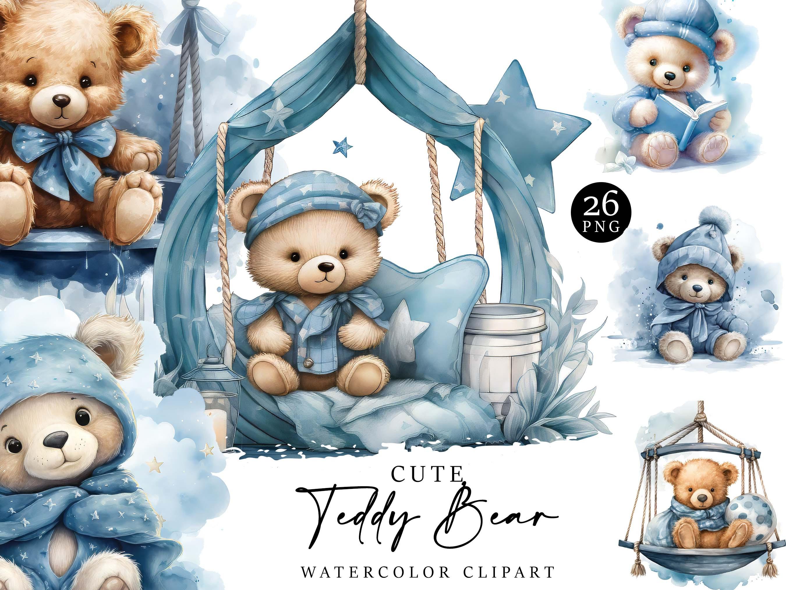 Cute Teddy Bear Clipart Bundle, an Animal Illustration by Design Scotch