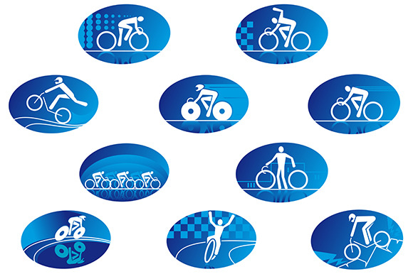Blue bicycle sport icons with reflec | Graphics ~ Creative Market