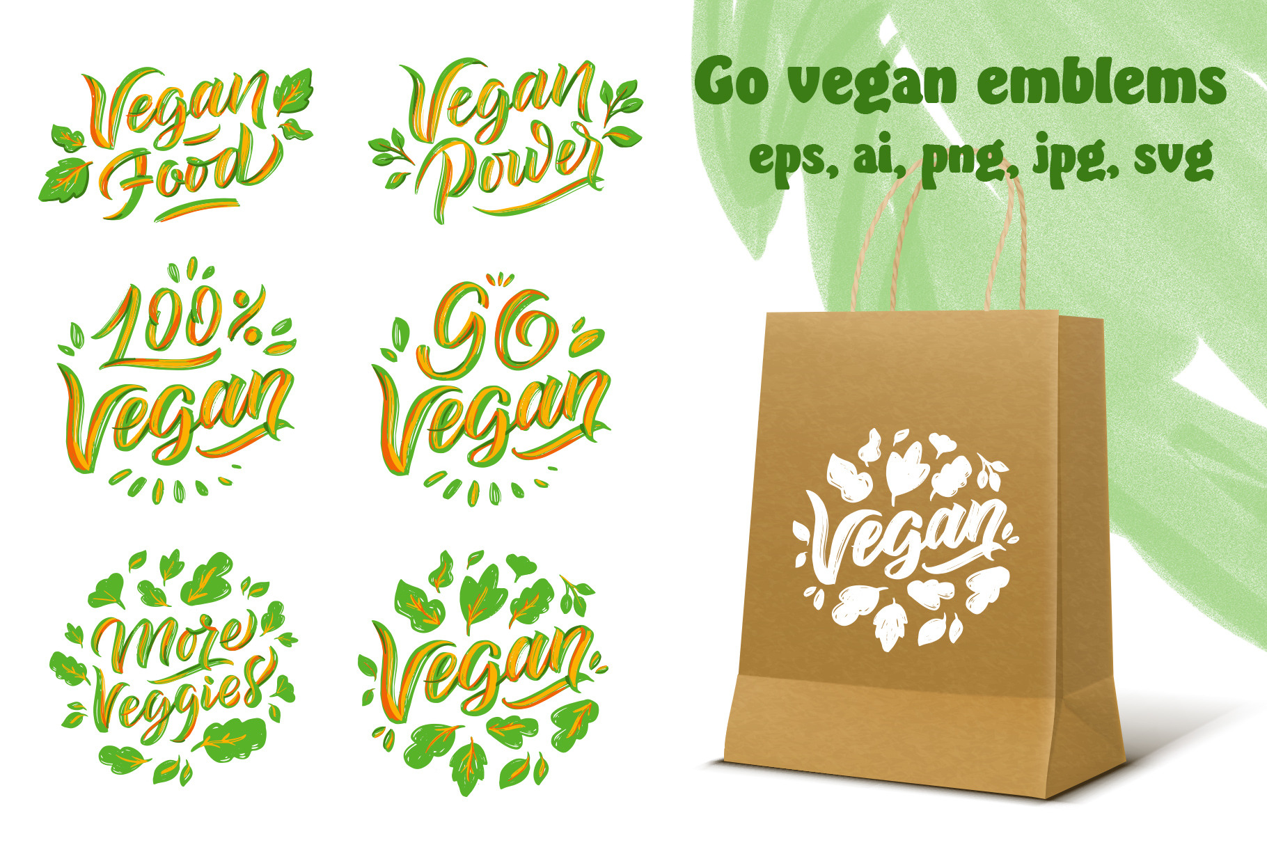 Go vegan. Set of lettering phrases, a Food Illustration by Lettering_Logo