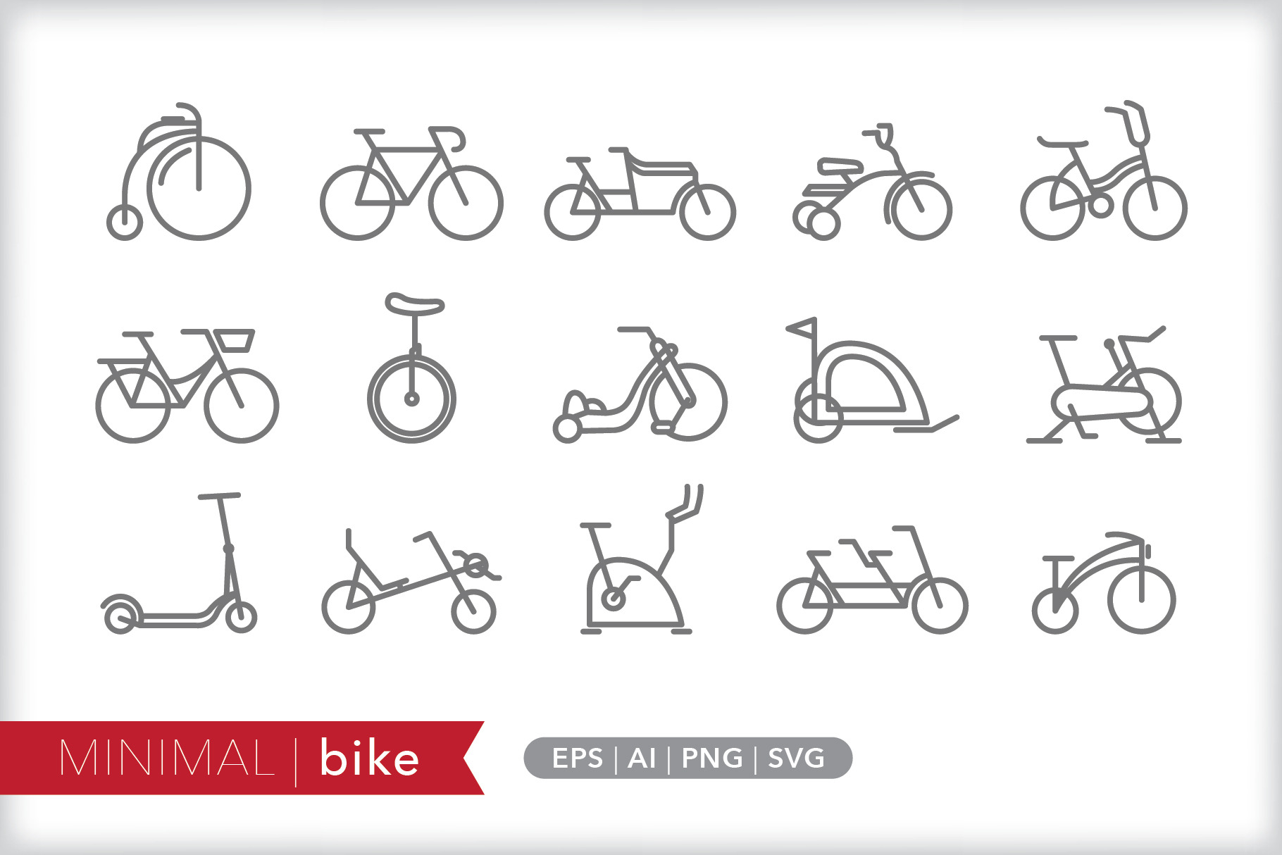 Bicycle, trike and spin bike icon set | Creative Market