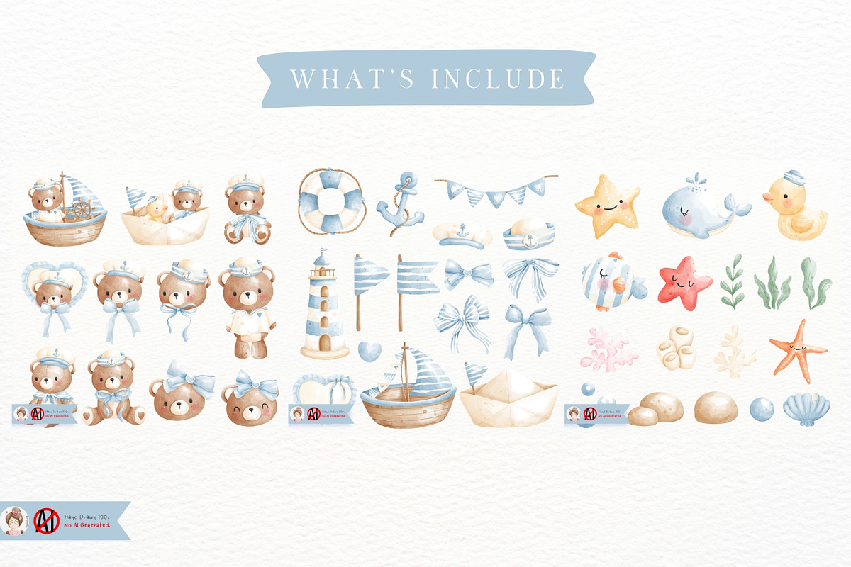 Nautical clipart, Nautical Bear PNG, an Animal Illustration by ...