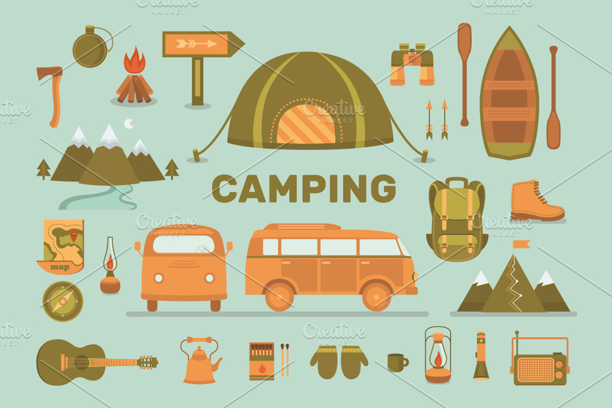 Camping illustrations and elements, an Illustration by Dasha Efremova