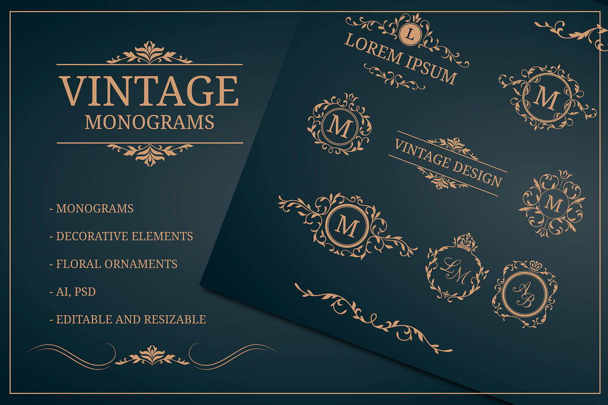 Vintage monogram design templates, an Invitation Template by MARIA ...