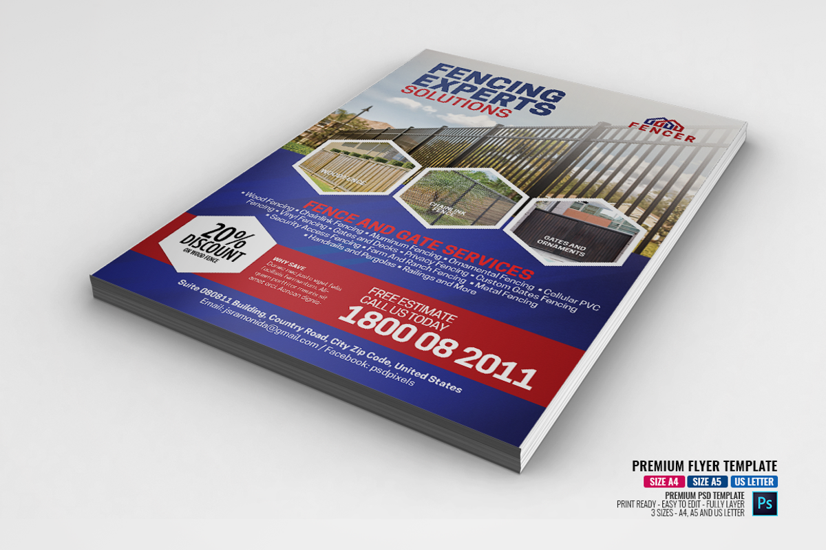Fence and Gates Services Flyer, a Flyer Template by PSDPixel