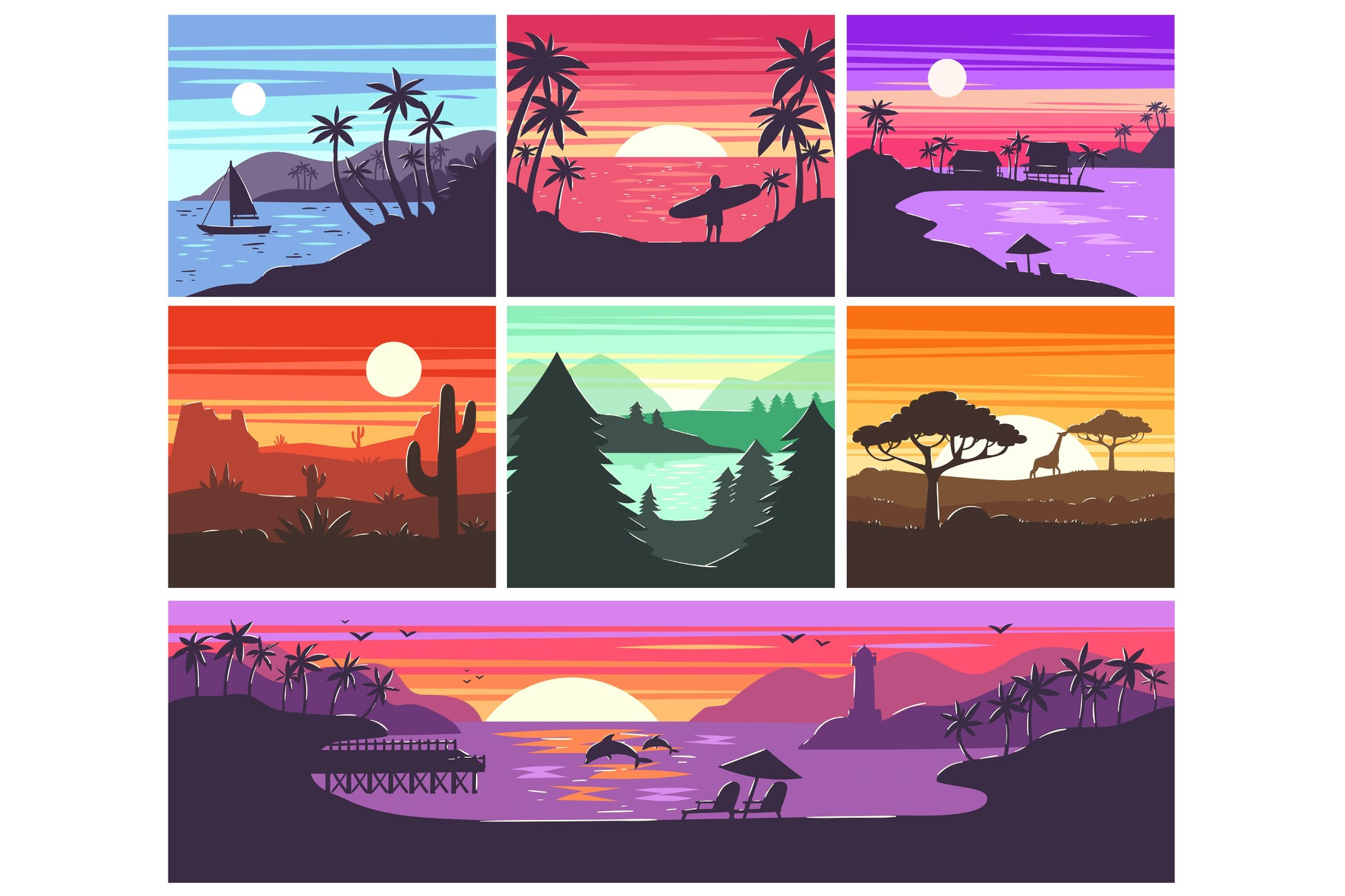 Sunset vector sunrise with Hawaii, an Illustration by RocketArt